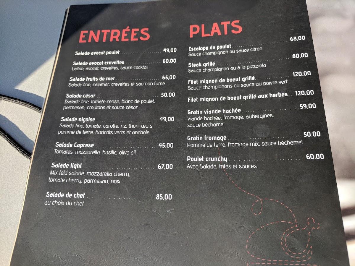 Menu at Café Panorama restaurant, Tangier