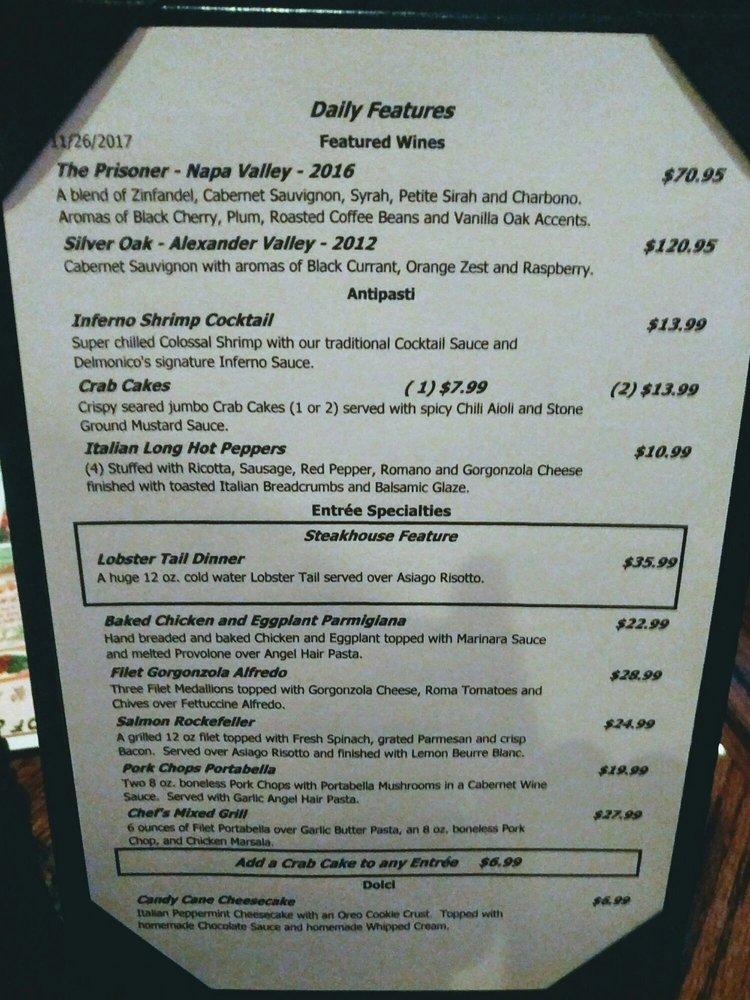 Menu at Delmonico's Italian Steakhouse, Orlando