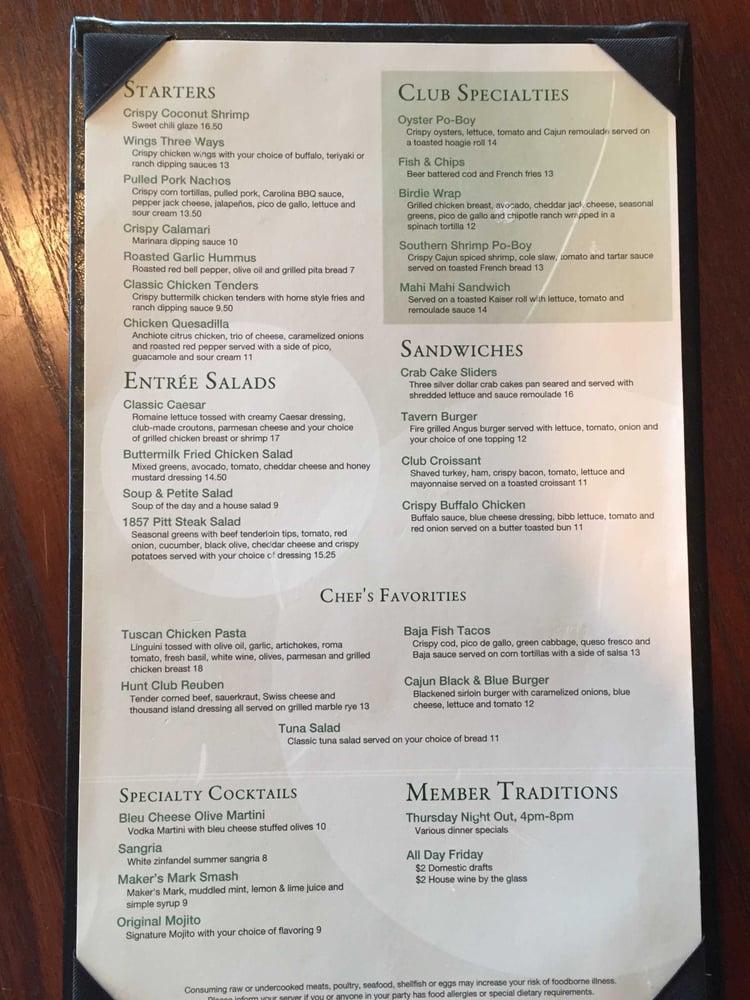 Carta de Hunt Club Tavern, Corolla