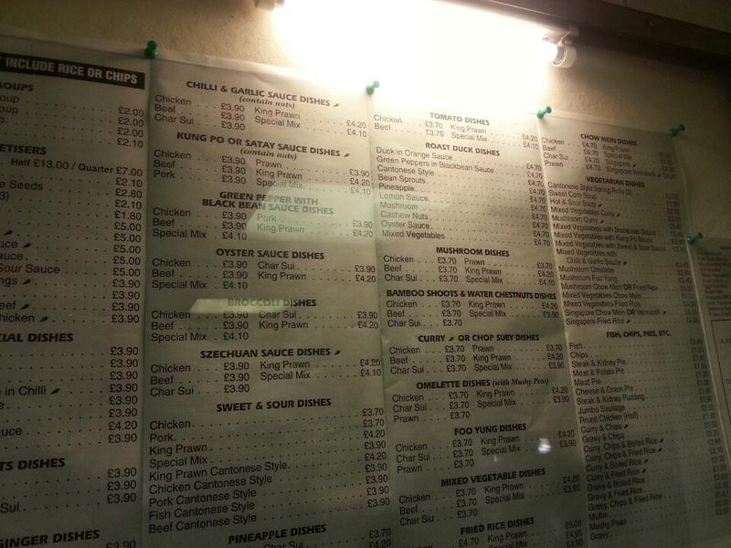 Menu at Kans fast food, Bury