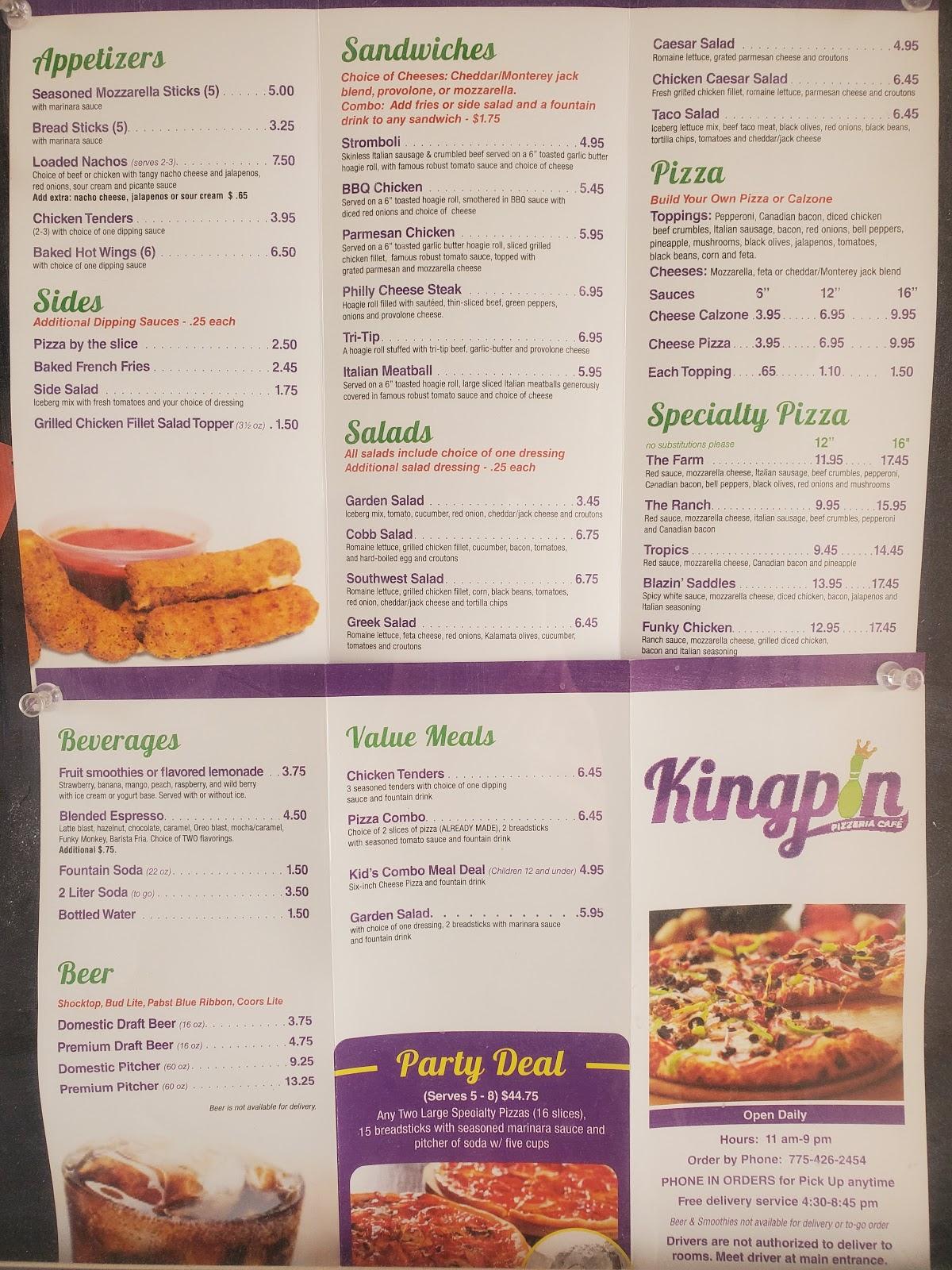 Menu at Kingpin Pizzeria, Fallon Station