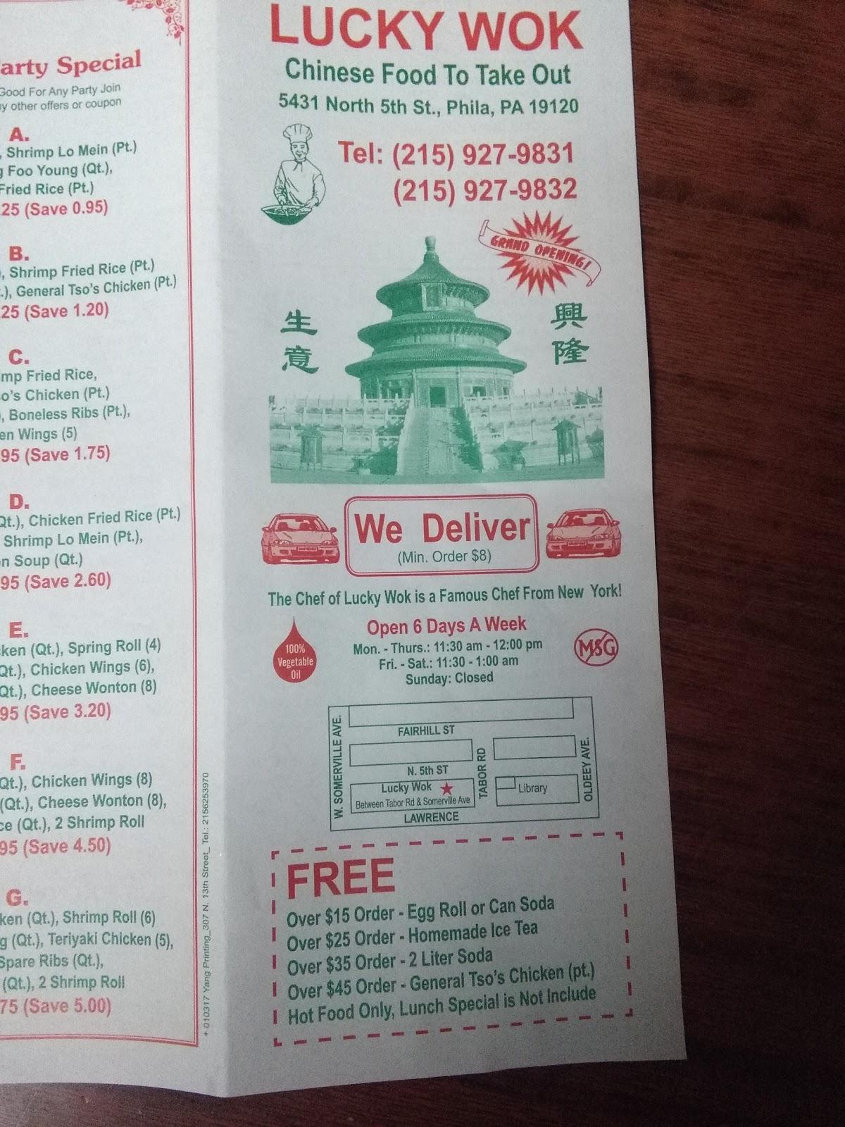 Menu at Lucky Wok Restaurant Store, Philadelphia, N 5th St