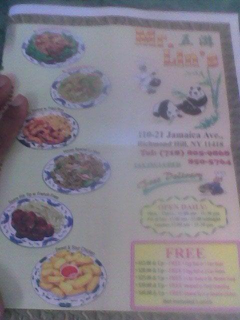 Menu at Mr Lin's Take Out Restaurant, New York City