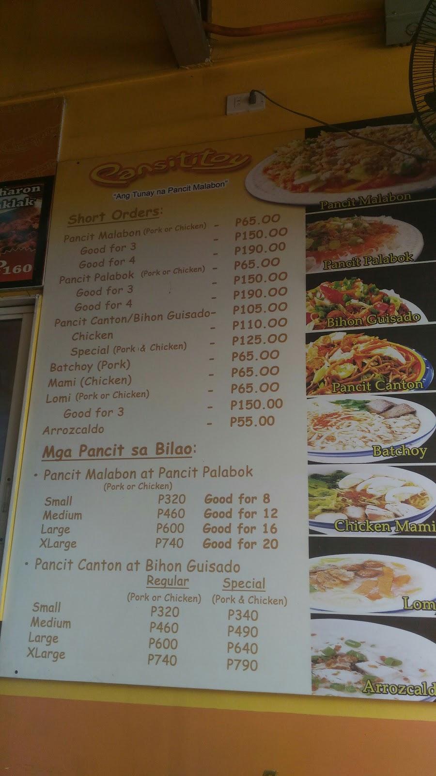 Menu at Pansititoy Quimpo restaurant, Davao City, 3H3W+FXH
