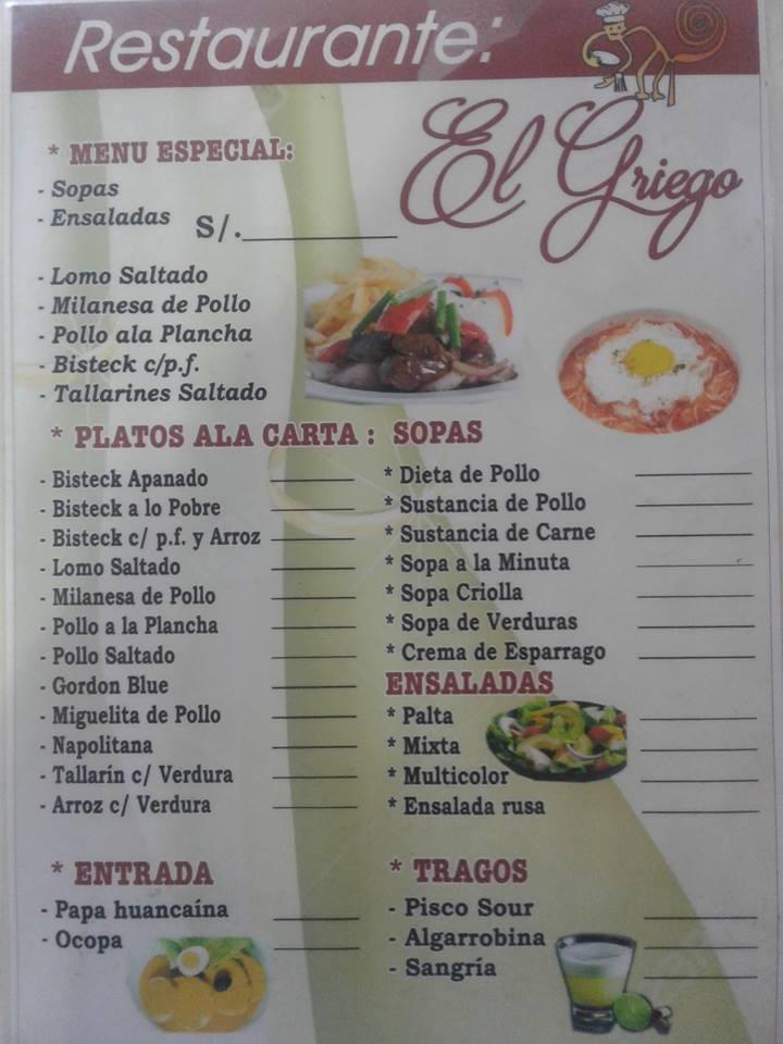 Menu at Restaurante "El Griego", Nazca