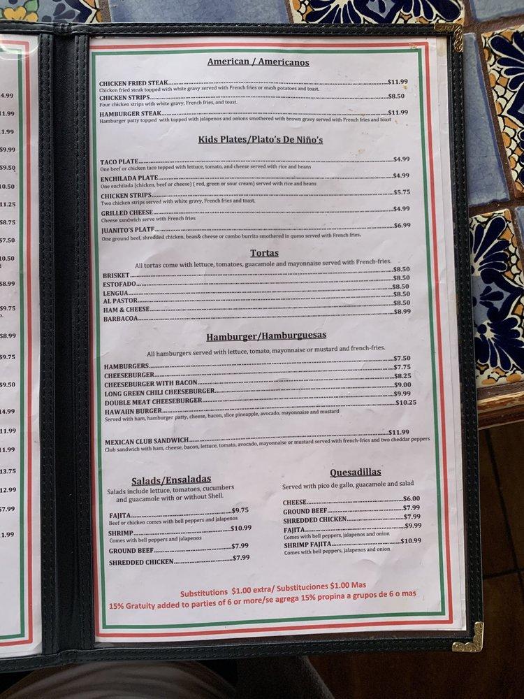 Menu at Tacos OJ restaurant, Fort Stockton