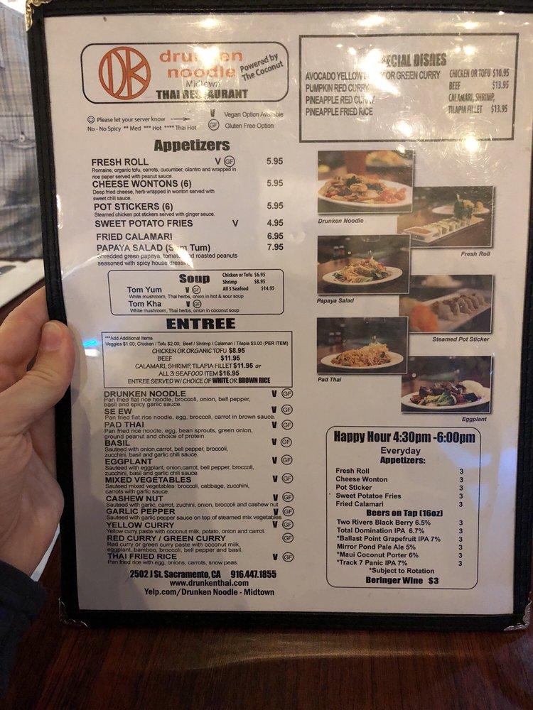 Menu at Drunken Noodle Midtown restaurant, Sacramento