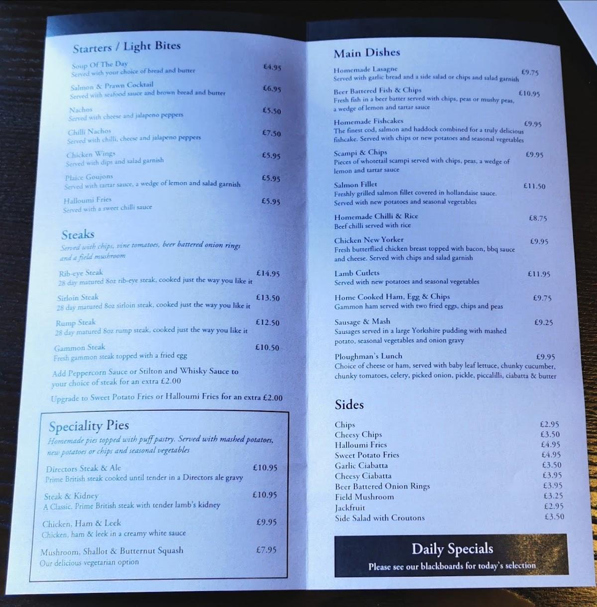Menu at King William IV Pub, Kempston