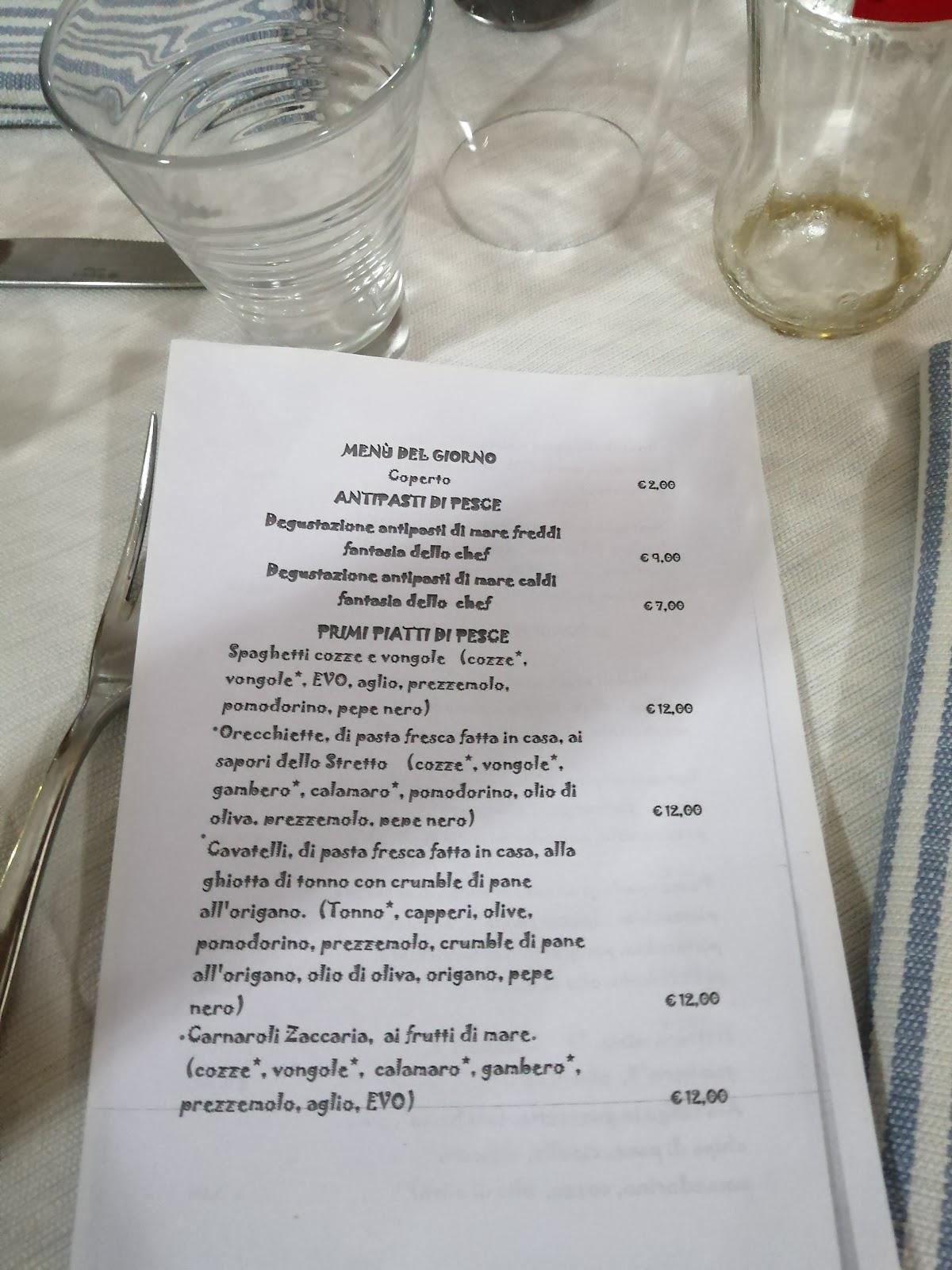 Menu at La Signora Del Vento restaurant, Villa San Giovanni