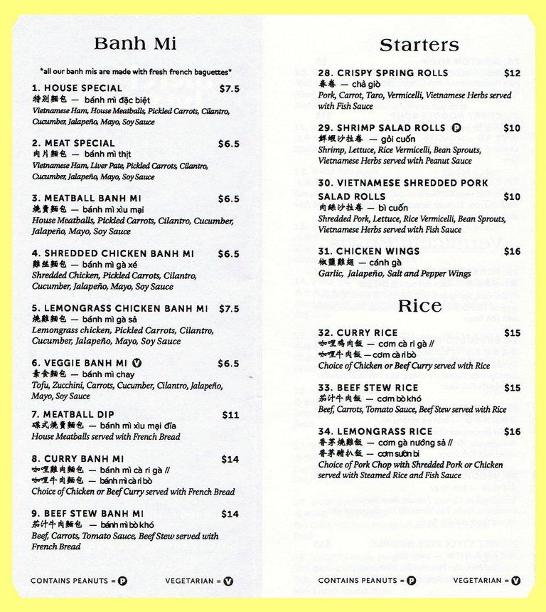 Menu at Merci Beaucoup Cafe, Vancouver