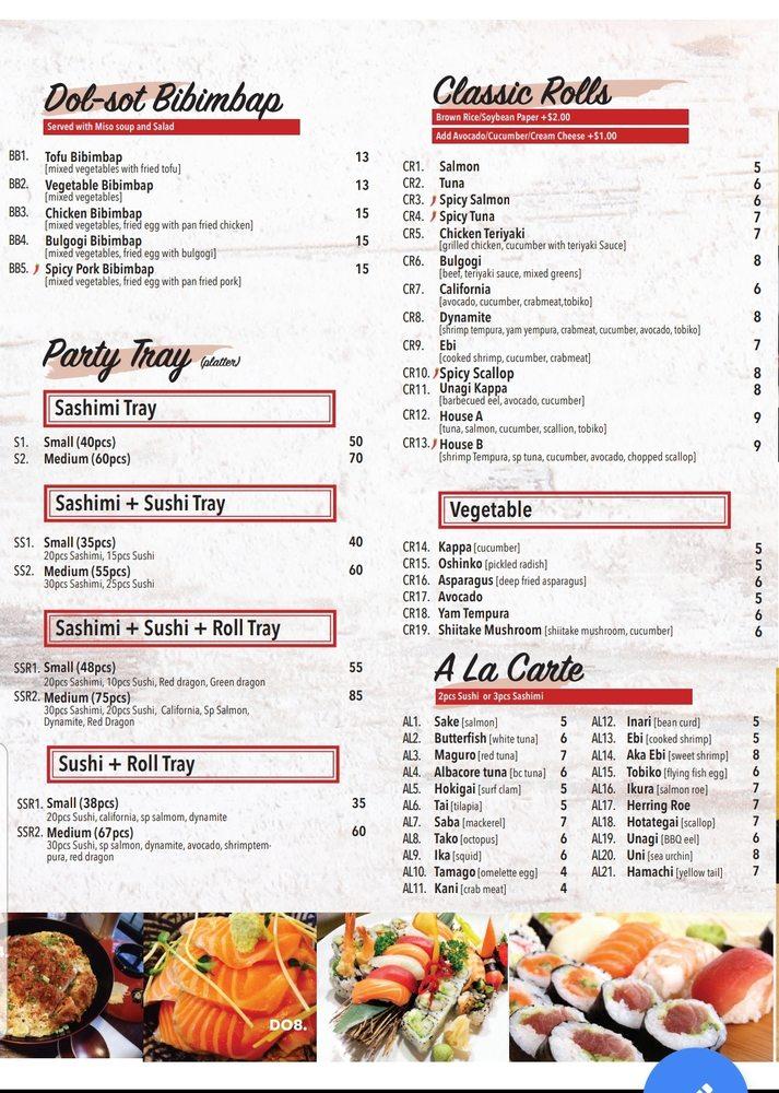 Menu at MiKi sushi restaurant, Markham