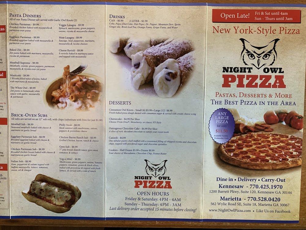 Menu at Night Owl Pizza pizzeria, Kennesaw, Ernest W Barrett Pkwy NW ...