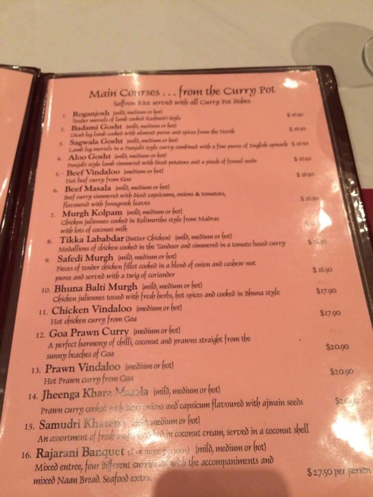 Menu at Rajarani Indian Restaurant, Mudgee