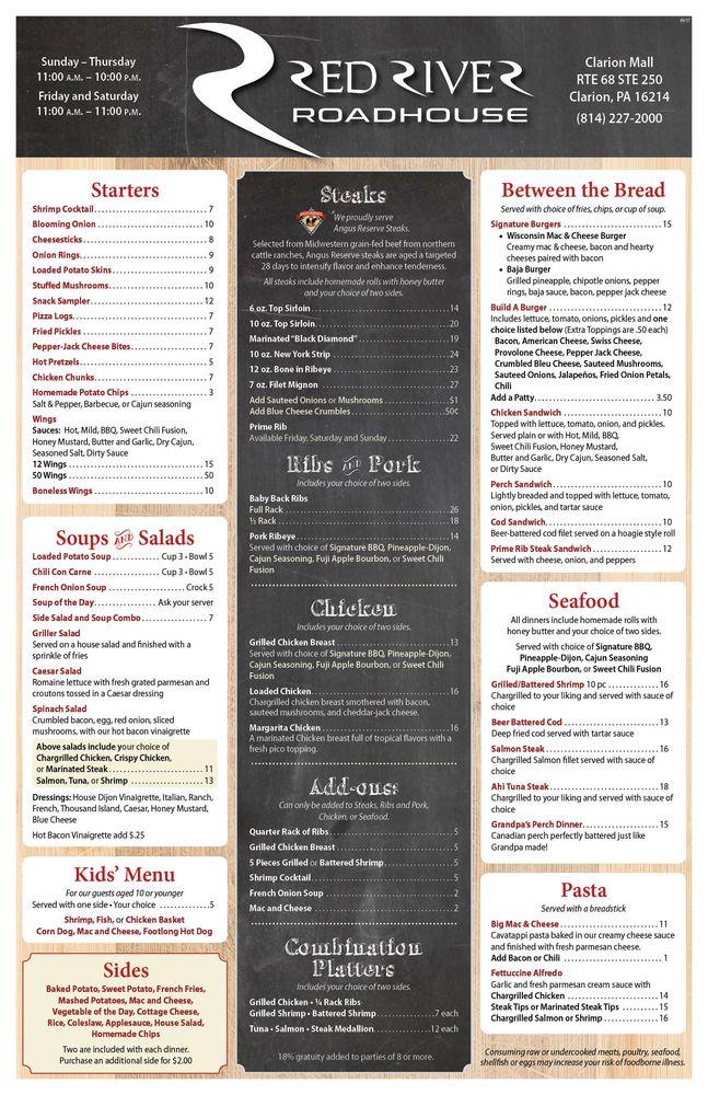 Menu at Red River Roadhouse (RRR) pub & bar, Clarion