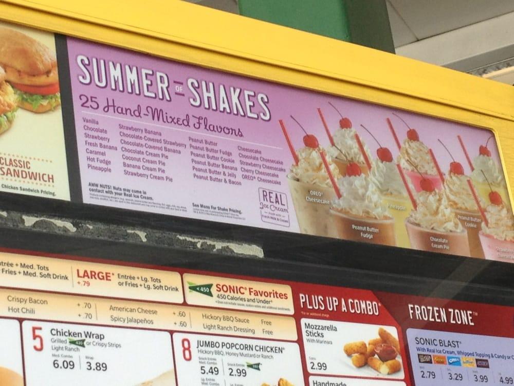 Menu at Sonic Drive-In fast food, Dallas, Ross Ave