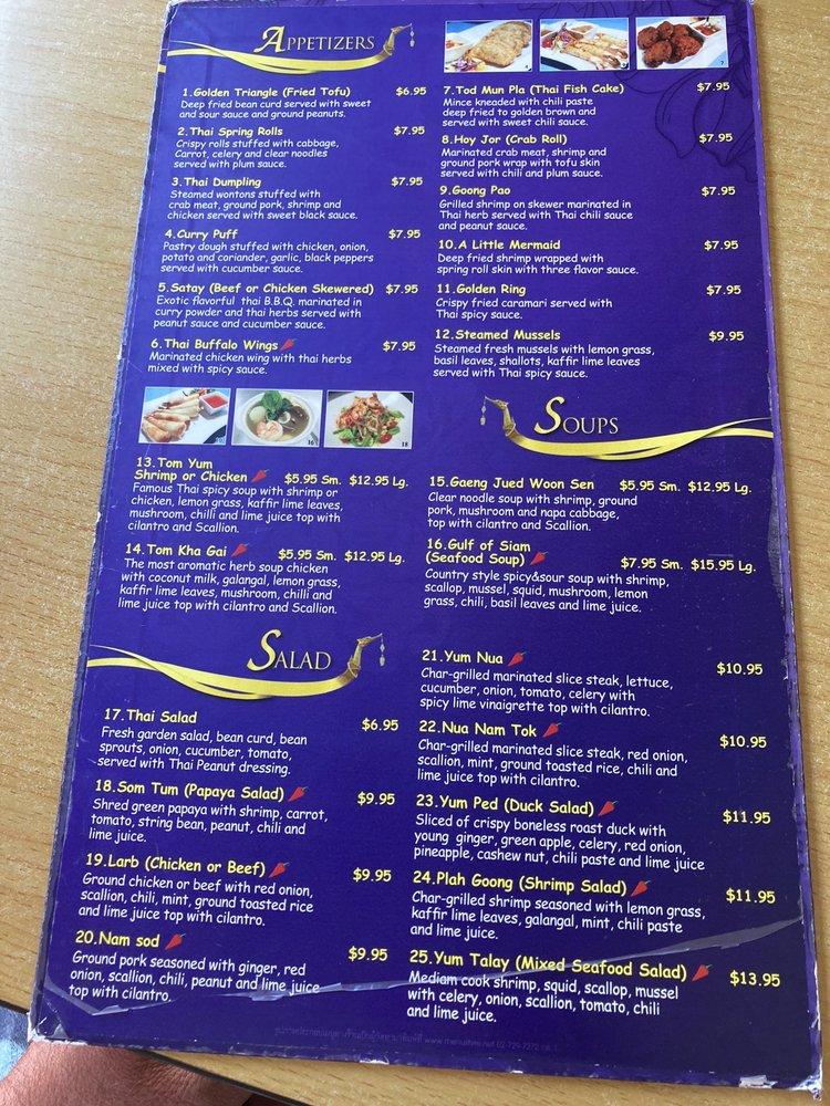 Menu at Thai Thai restaurant, Wilkes-Barre