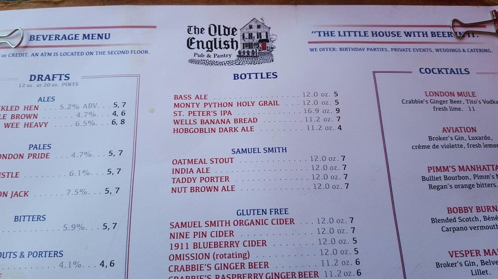 Menu at The Olde English Pub and Pantry, Albany