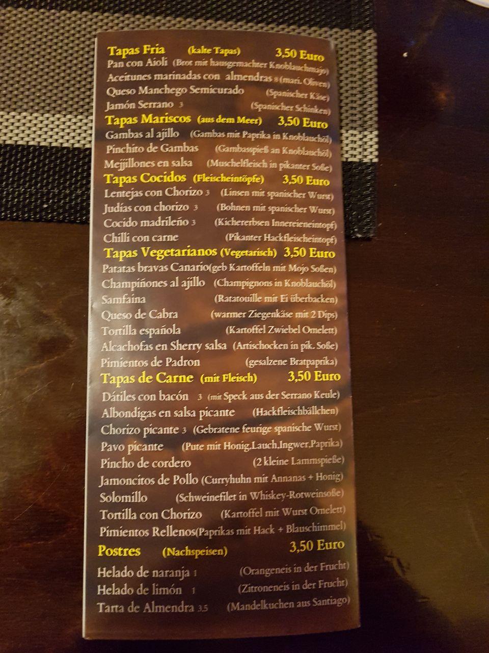 Menu at Viva la Vida pub & bar, Essen