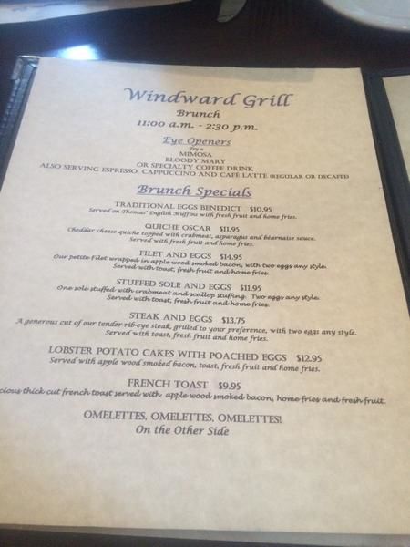 Menu at Windward Grille Restaurant, Essex