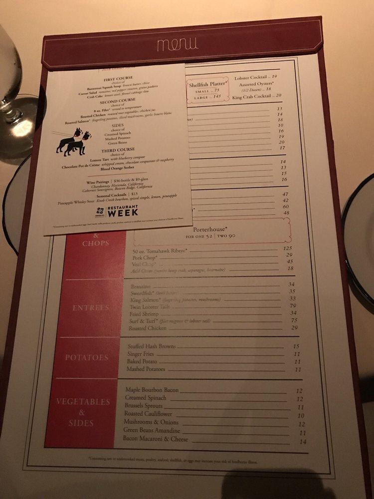 Menu at Butcher and Singer steakhouse, Philadelphia