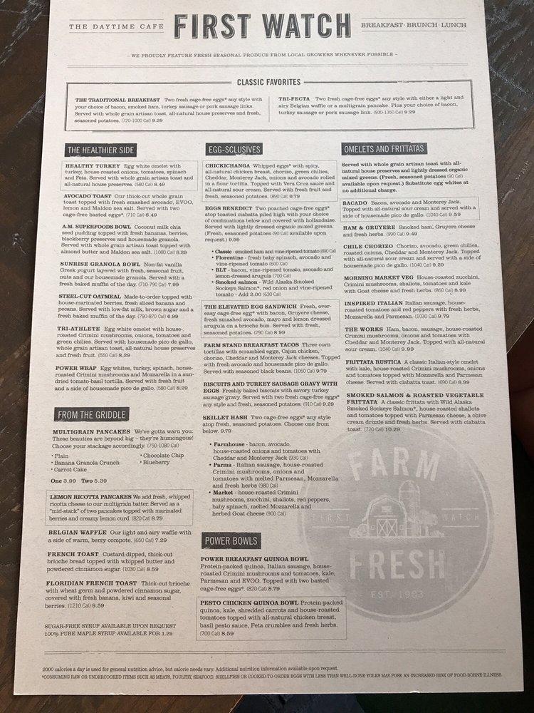 Menu at First Watch cafe, Fort Worth, Lakewood Hill Dr Suite 112