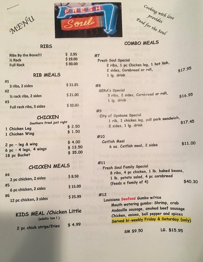 Menu at Fresh Soul Restaurant, Spokane