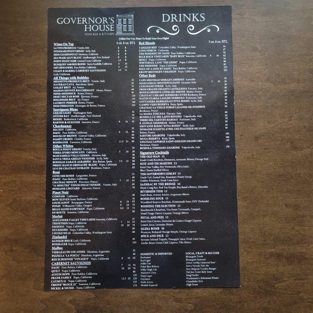 Menu at Governor's House Wine Bar & Italian Kitchen, Covington