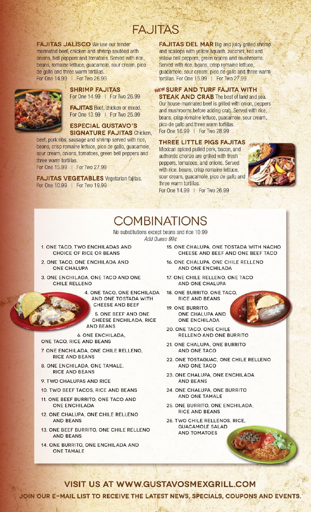 Menu at Gustavo's Mexican Grill - Norton Commons restaurant, Prospect