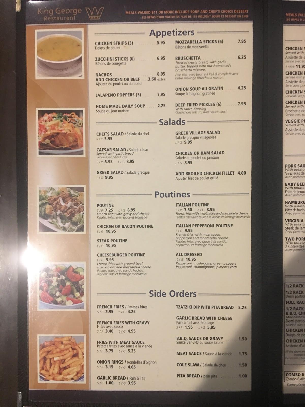 Menu at King George Restaurant, Cornwall