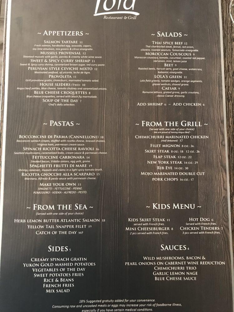 Menu at Lola Restaurant & Grill, Miami Beach, Collins Ave