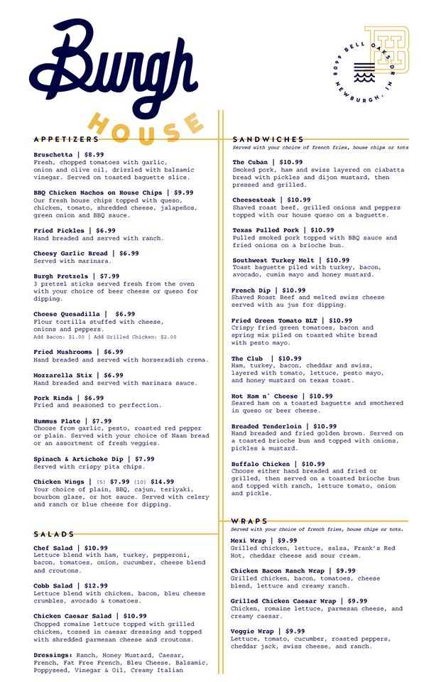 Menu at Showplace Entertainment Center & Burgh House pizzeria, Newburgh