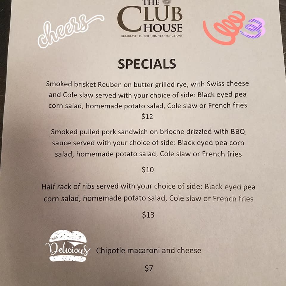 Menu at The Club House, Belchertown