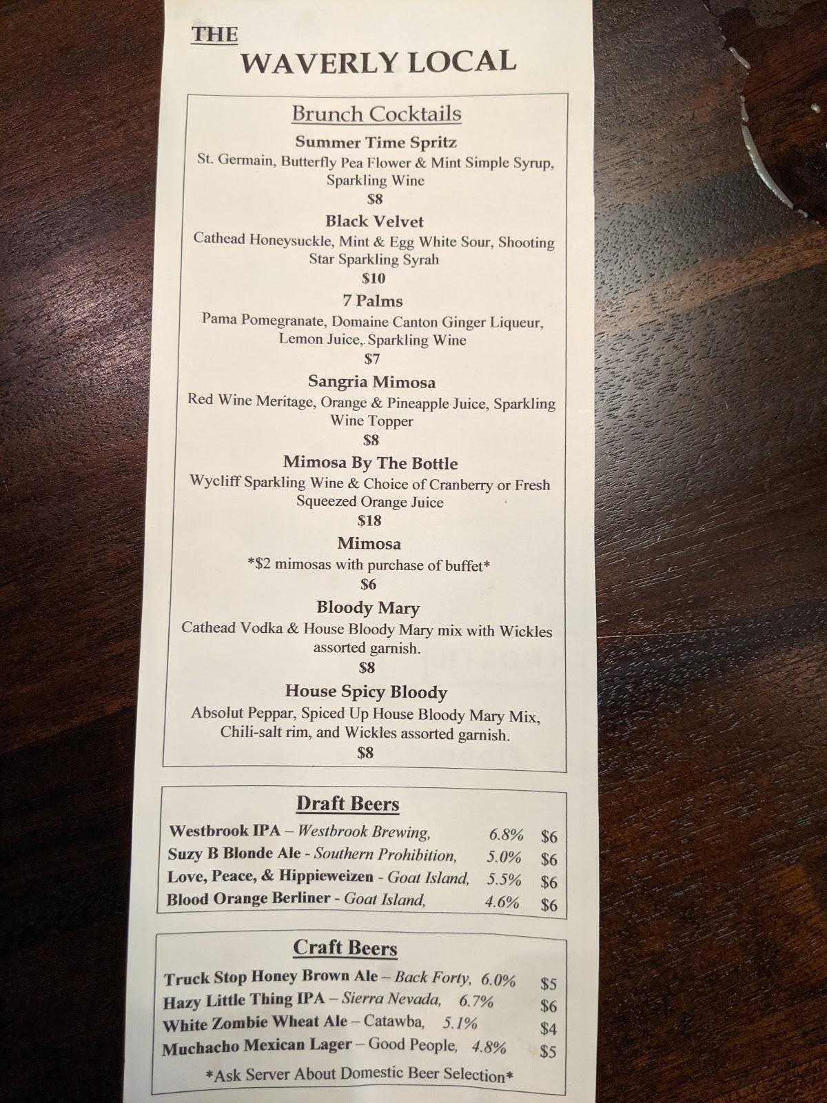 Menu at The Waverly Local pub & bar, Waverly