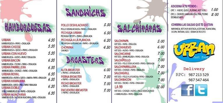 Menu at URBAN fast food, Lima