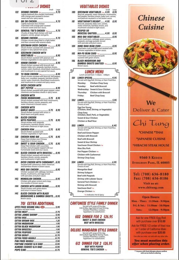 Menu at Chi Tung Restaurant, Evergreen Park