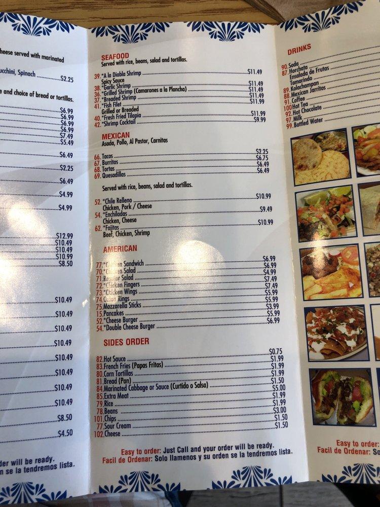 Menu at Las Pupusas restaurant, Las Vegas, S Las Vegas Blvd