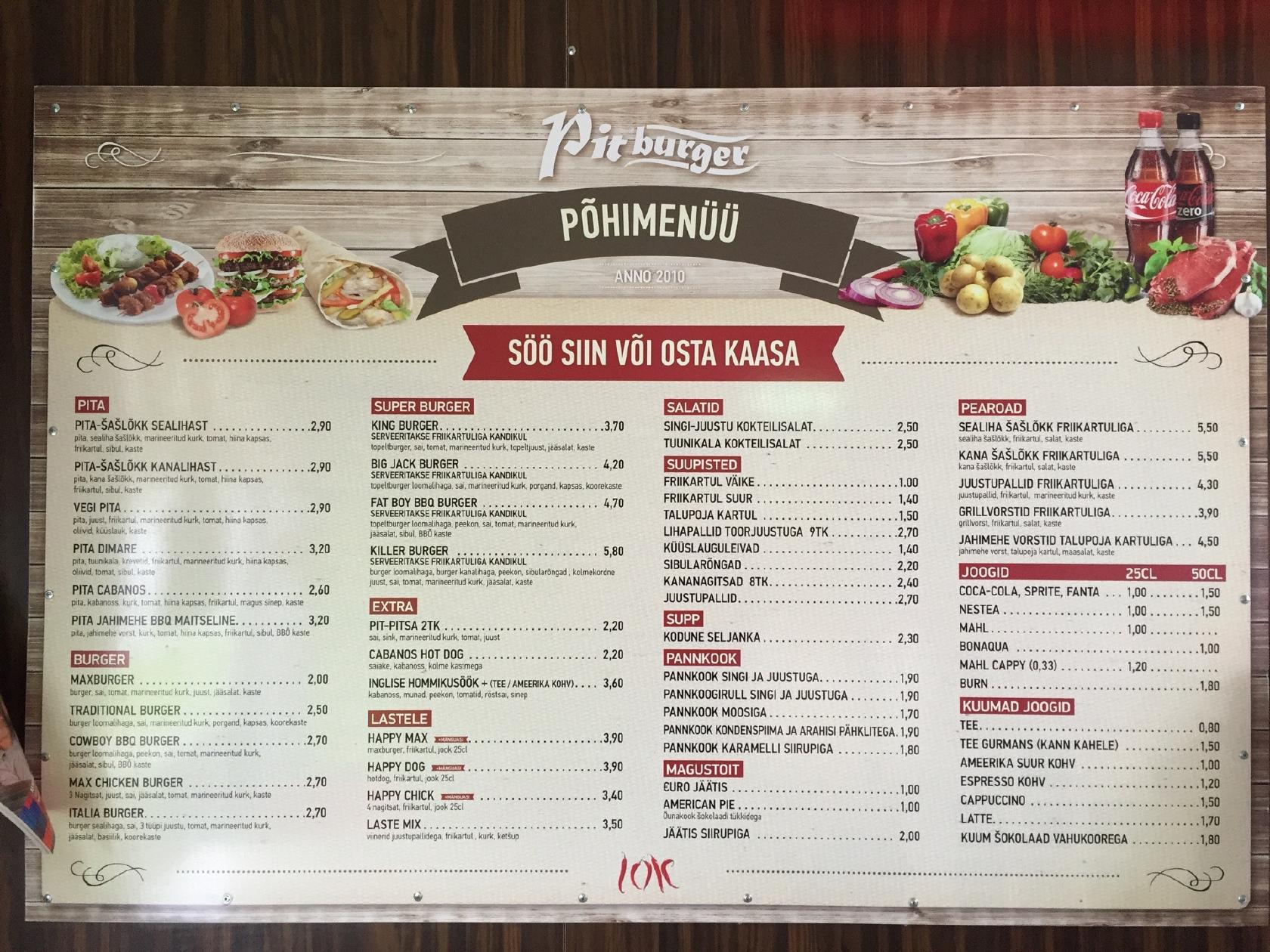 Menu at Pit Burger - Kohtla-Järve restaurant, Kohtla-Järve