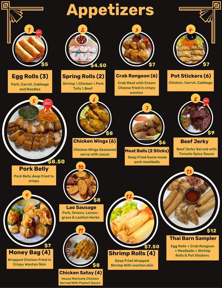 Menu at Thai Barn Restaurant, Fort Worth