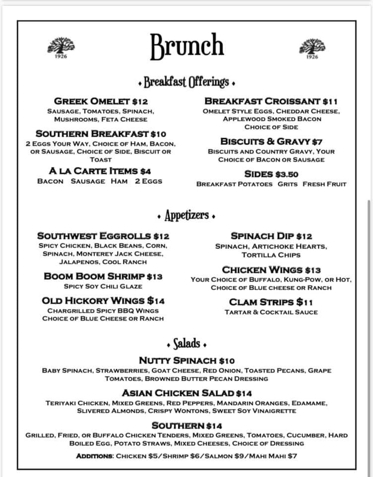 Menu at Old Hickory Country Club, Nashville