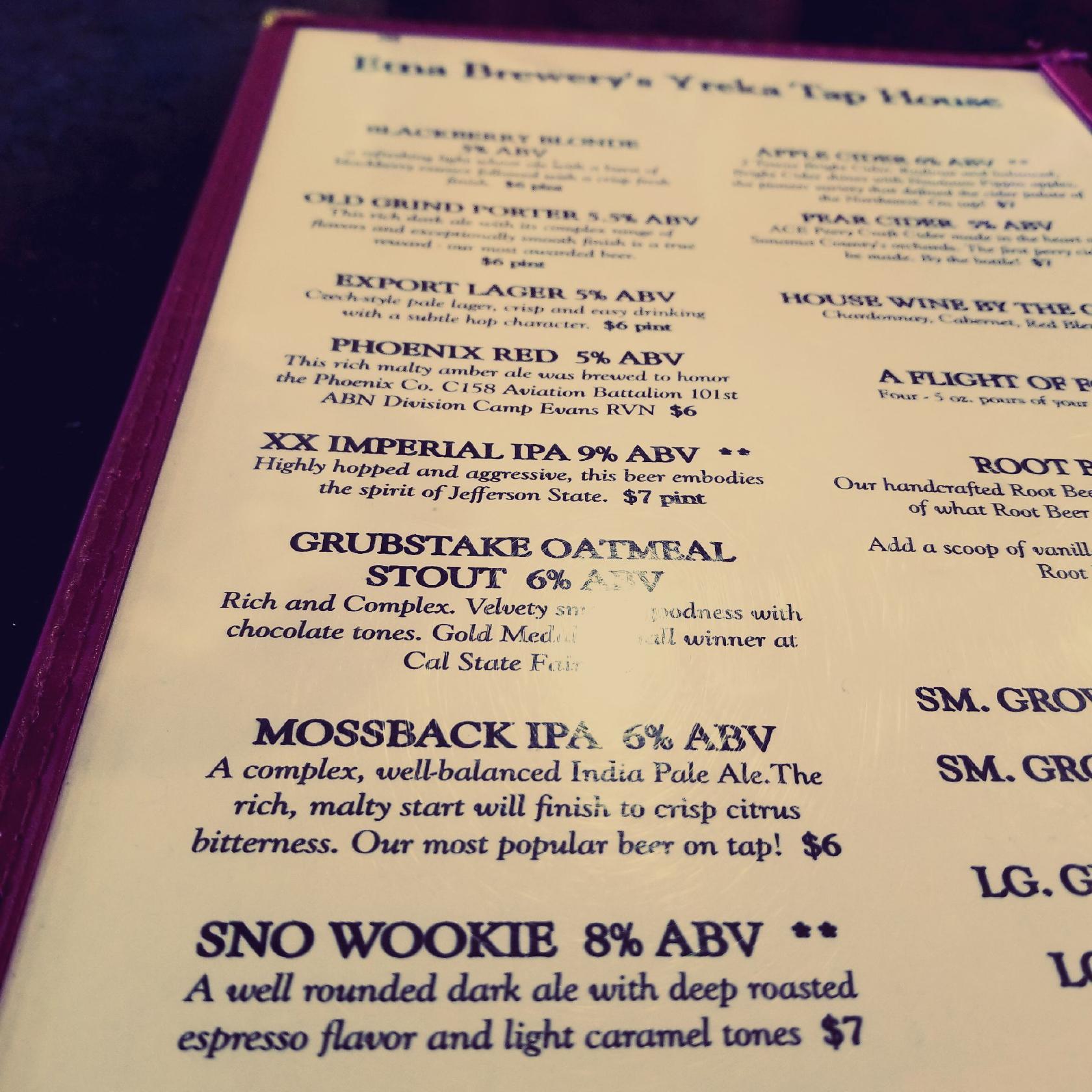 Menu at Etna Brewery & Taphouse pub & bar, Yreka