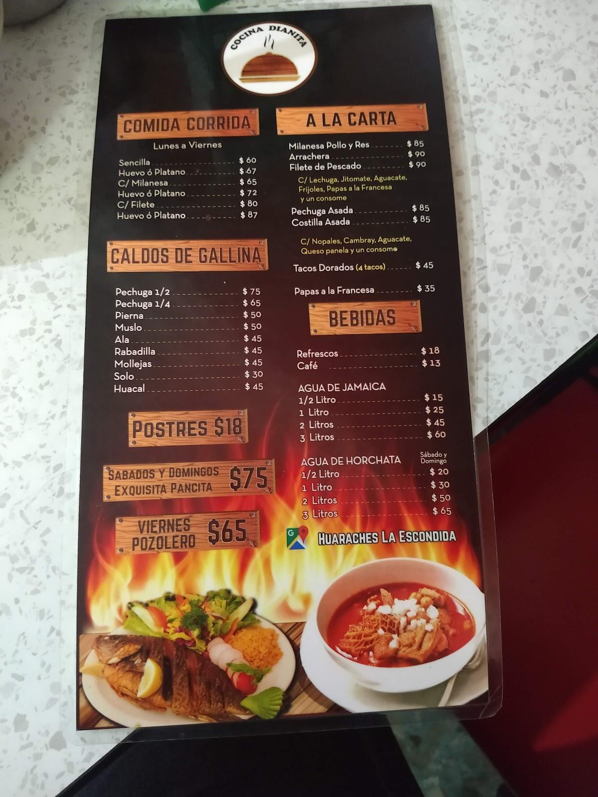Menu at HUARACHES La Escondida restaurant, Mexico City