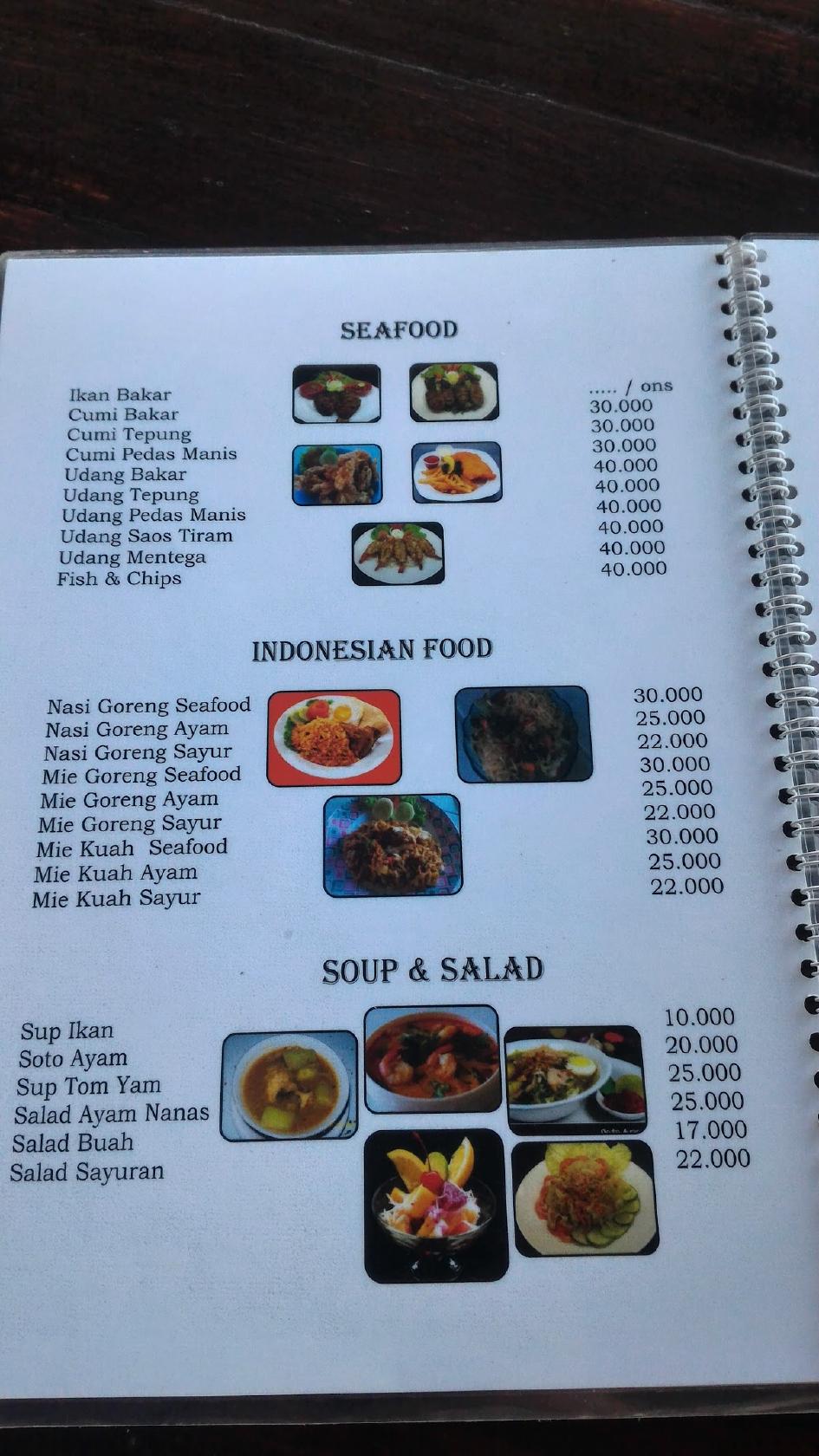 Menu at Ikan Bakar Tanjung Alam Dermaga restaurant, Buleleng
