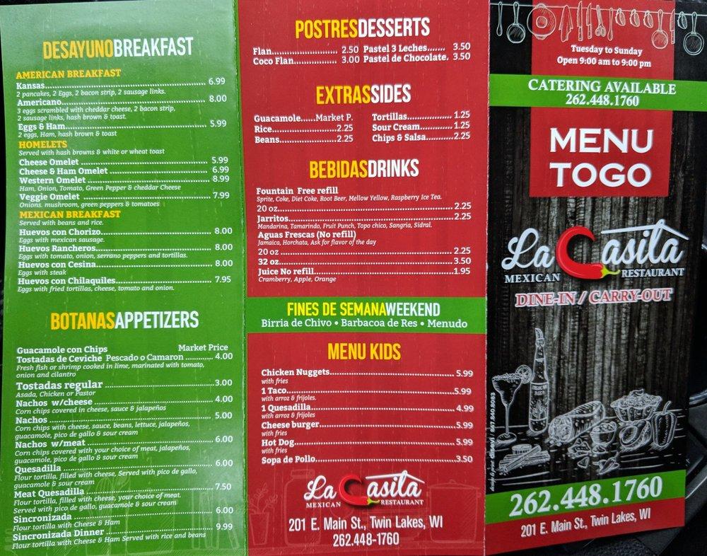Menu at La Casita Mexican Restaurant, Twin Lakes