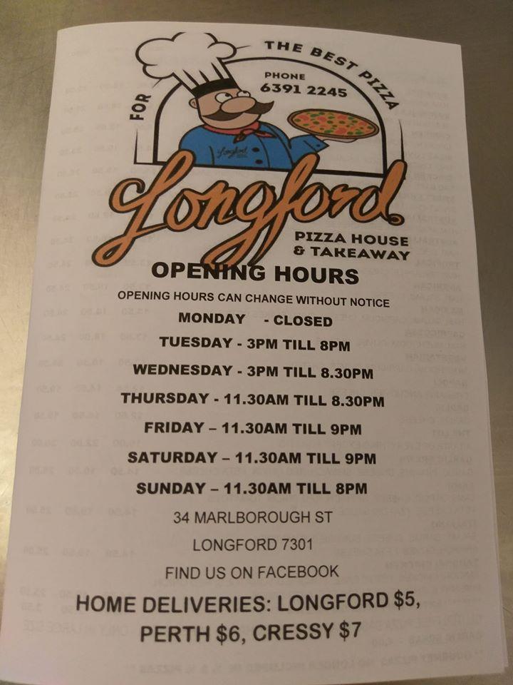 Menu at Longford Pizza House restaurant, Longford