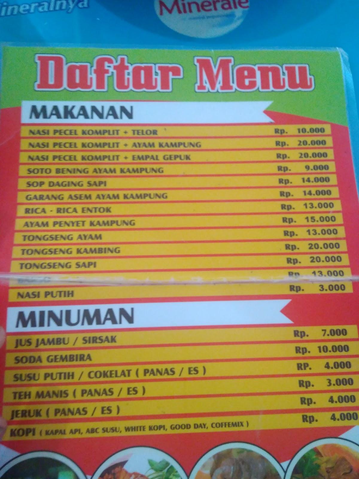 Menu at PECEL PINCUK PAK TOYIB restaurant, Purwokerto, H776+RC3