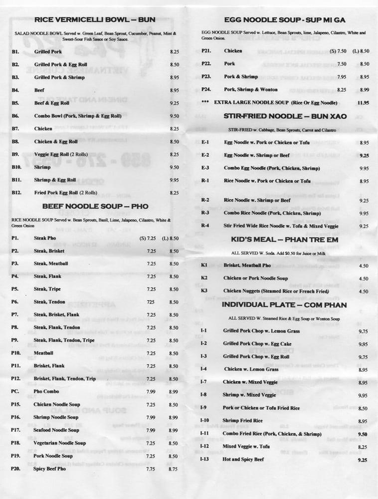 Menu at Pho BC restaurant, Lexington, 171 W Lowry Ln #168