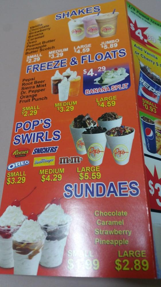 Menu at Pop's Drive-in restaurant, Bakersfield, Taft Hwy
