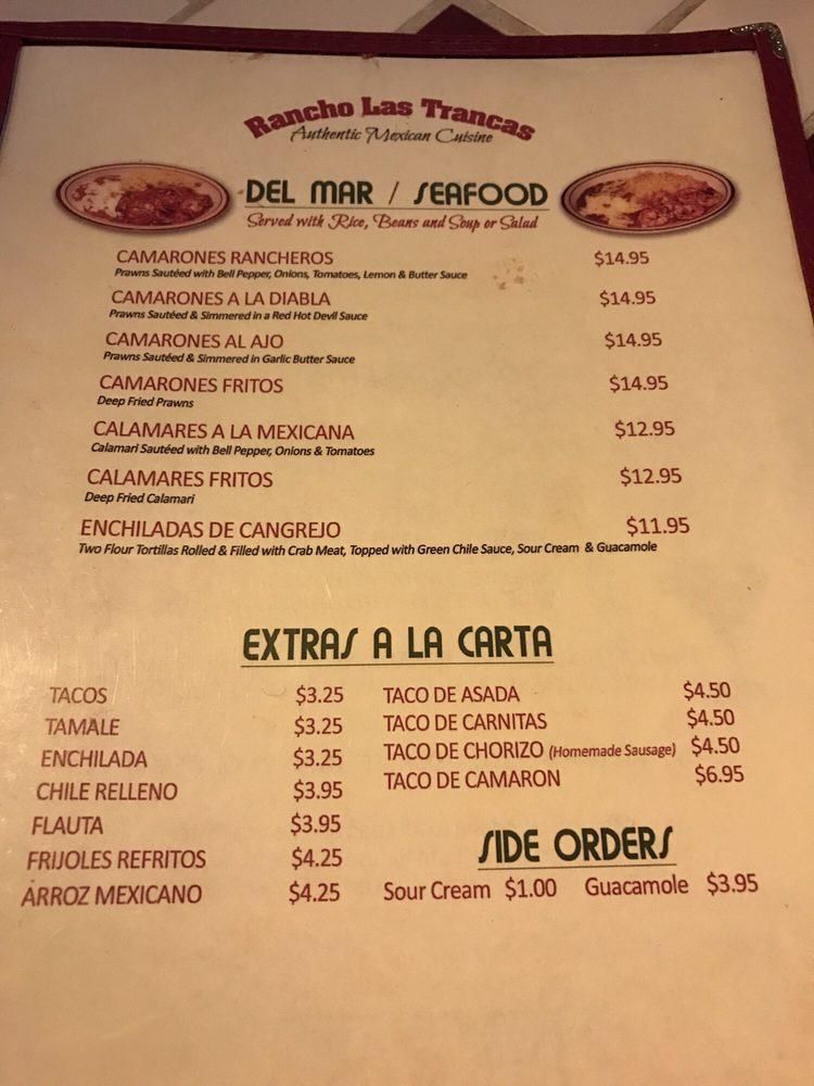 Menu at Rancho Las Trancas restaurant, South San Francisco