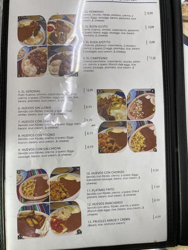 Menu at Restaurante Hermano Centroamericano, Los Angeles