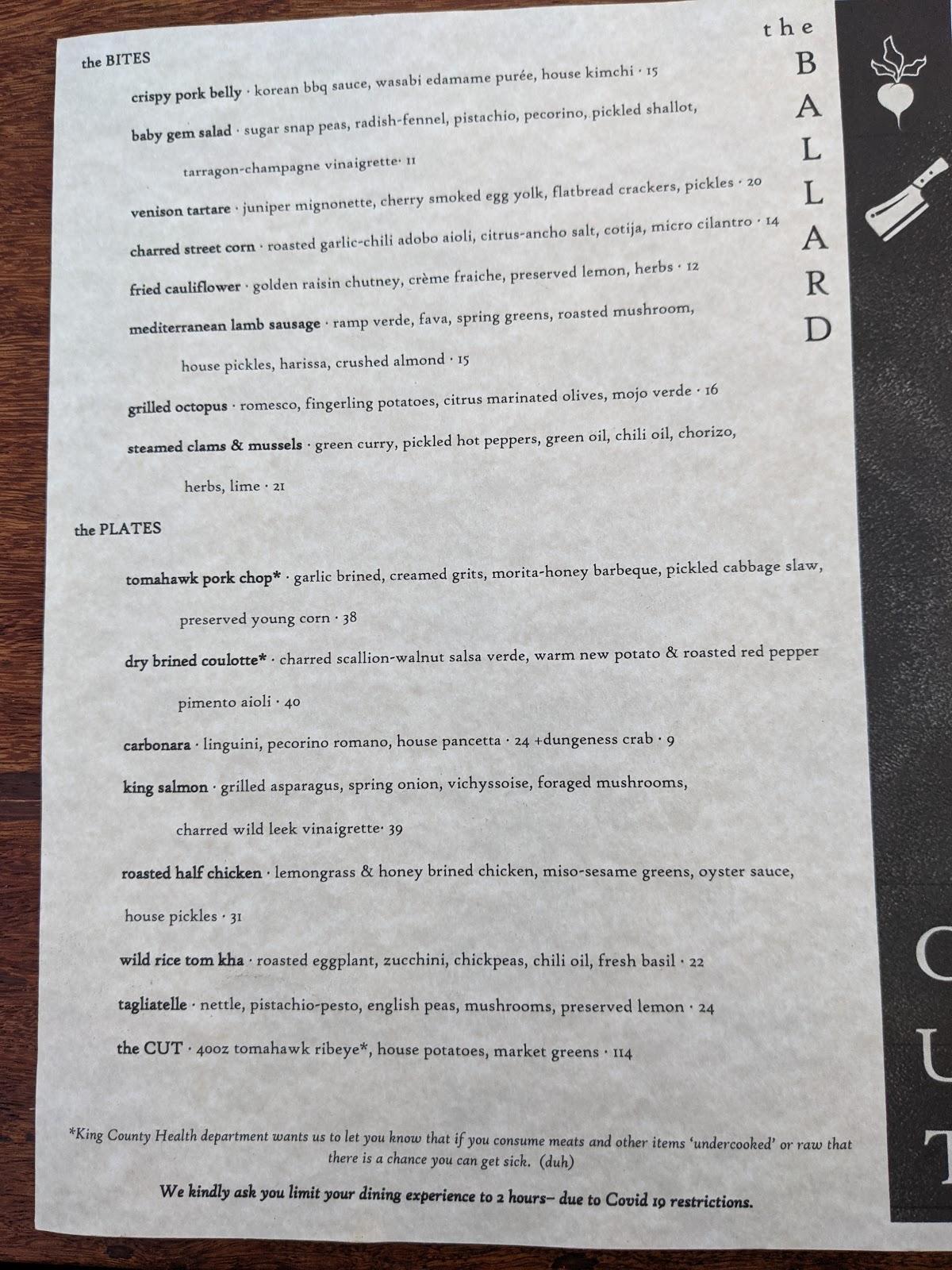 Menu at The Ballard Cut pub & bar, Seattle